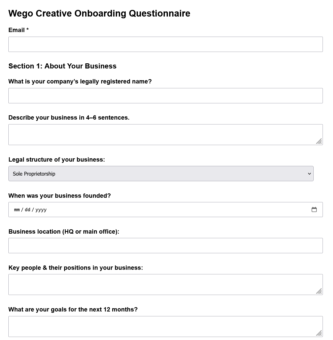 New Client Onboarding Questionnaire - Wego Creative Marketing ...